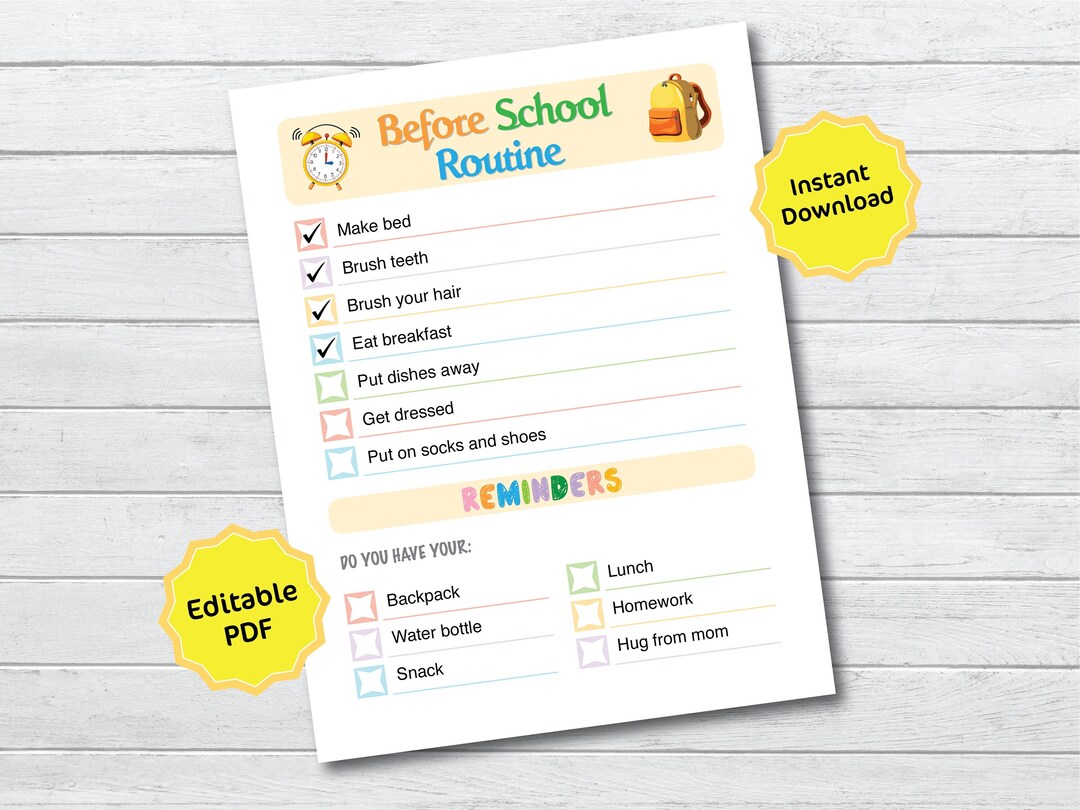Printable Before School Checklist Morning Reminders for Kids - Etsy