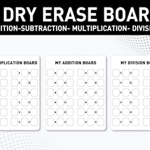 Math Dry Erase Boards Set: Telling Time, Addition, Subtraction (digital ...
