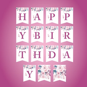 Floral Happy Birthday Banner: Printable Party Decor (instant Download ...