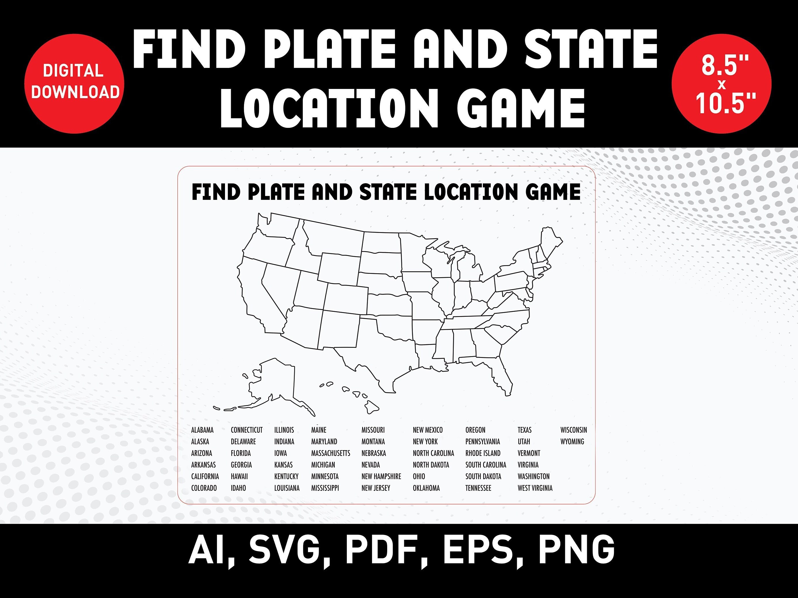 Dry Erase License Plate Game Board Find Plate and State Location Game Digital Cut File Glowforge ...