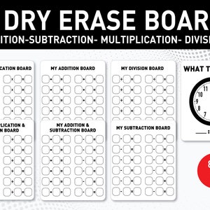 Math Dry Erase Boards Set: Telling Time, Addition, Subtraction (digital ...