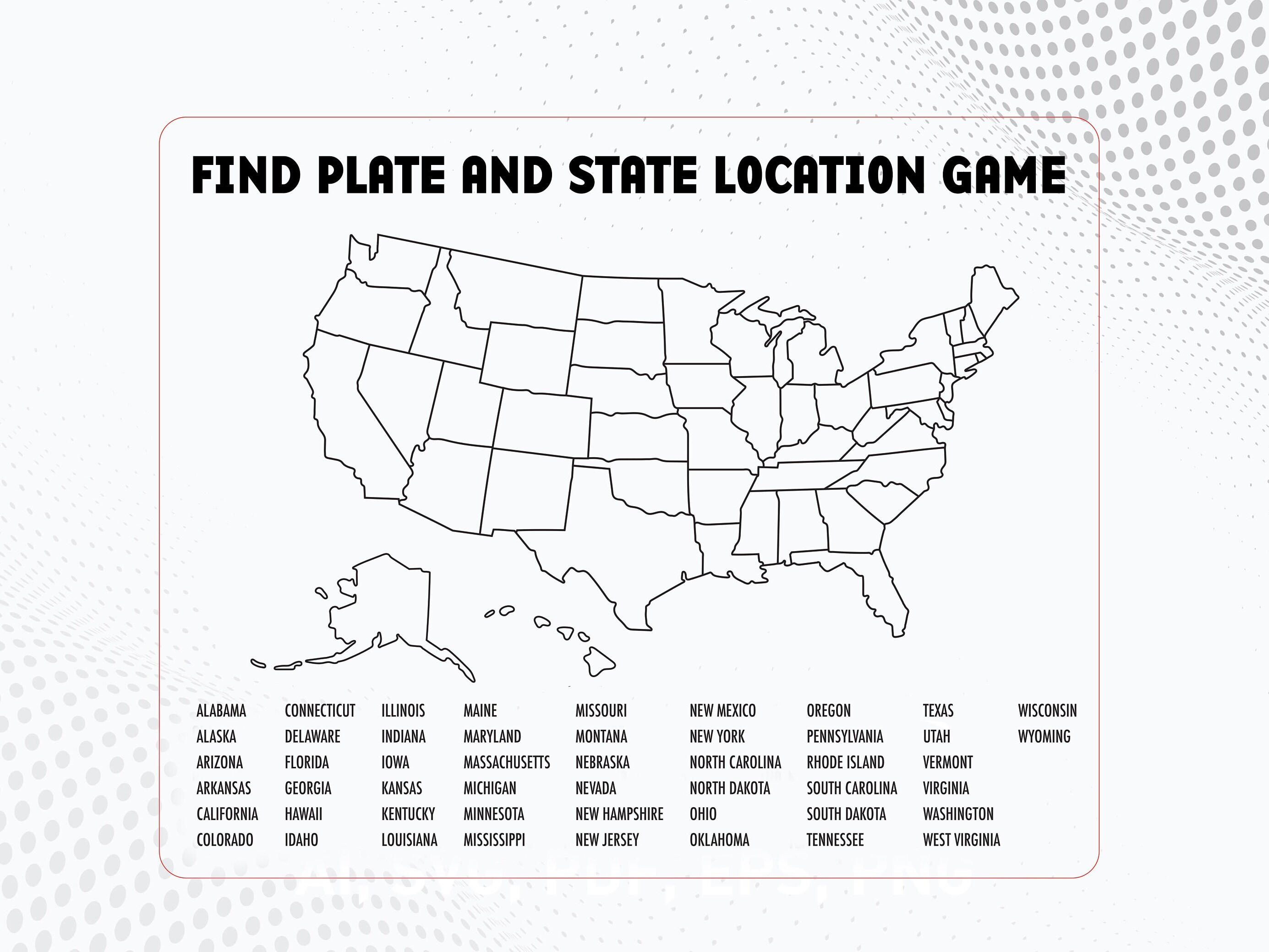 Dry Erase License Plate Game Board Find Plate and State Location Game Digital Cut File Glowforge ...