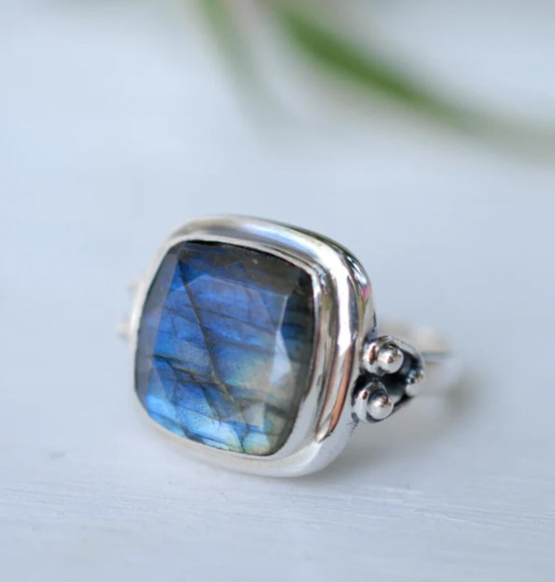 Rainbow Labradorite Square Ring ~ Gemstone ~ Natural ~sterling Silver ...
