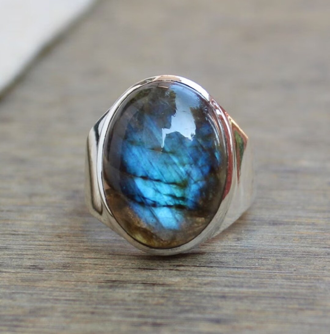 Labradorite Men's Ring, 925 Sterling Silver, Handmade Ring, Oval ...