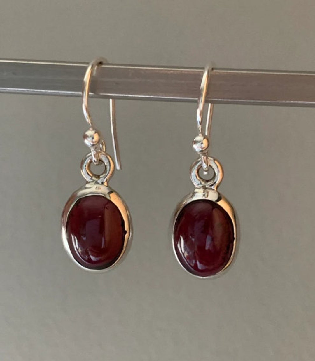 Red Garnet Hook Dangle Earrings, Garnet Earrings, Solid 925 Sterling ...