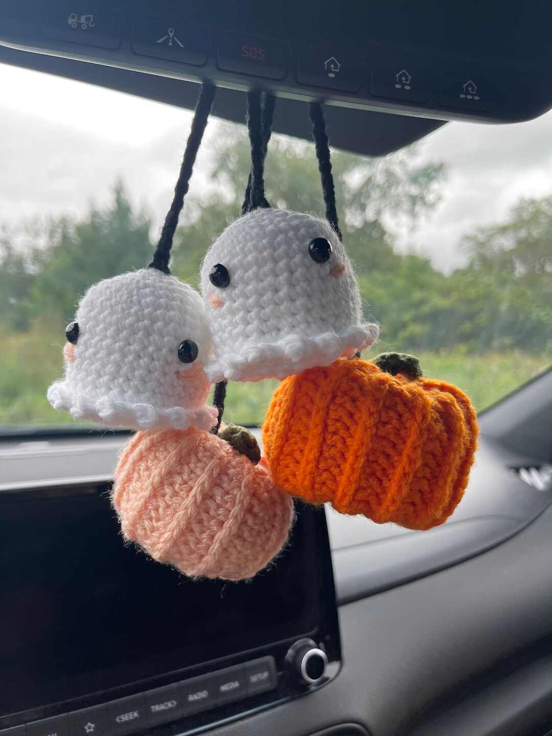 Handmade Crochet Ghost and Pumpkin Halloween Car Hanging, Spooky Season ...