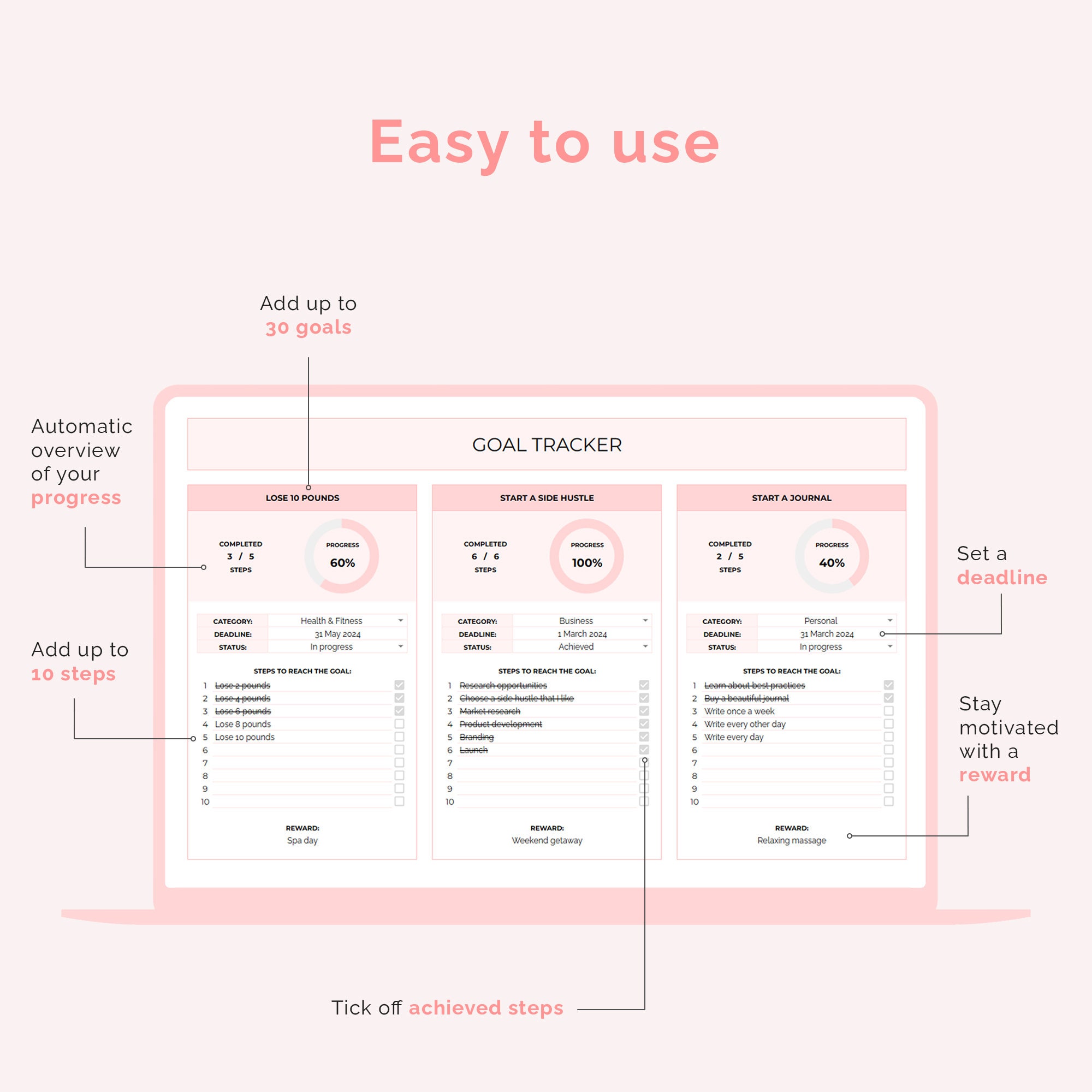 Simple Goal Tracker Google Sheets, Task Tracker Spreadsheet Template ...