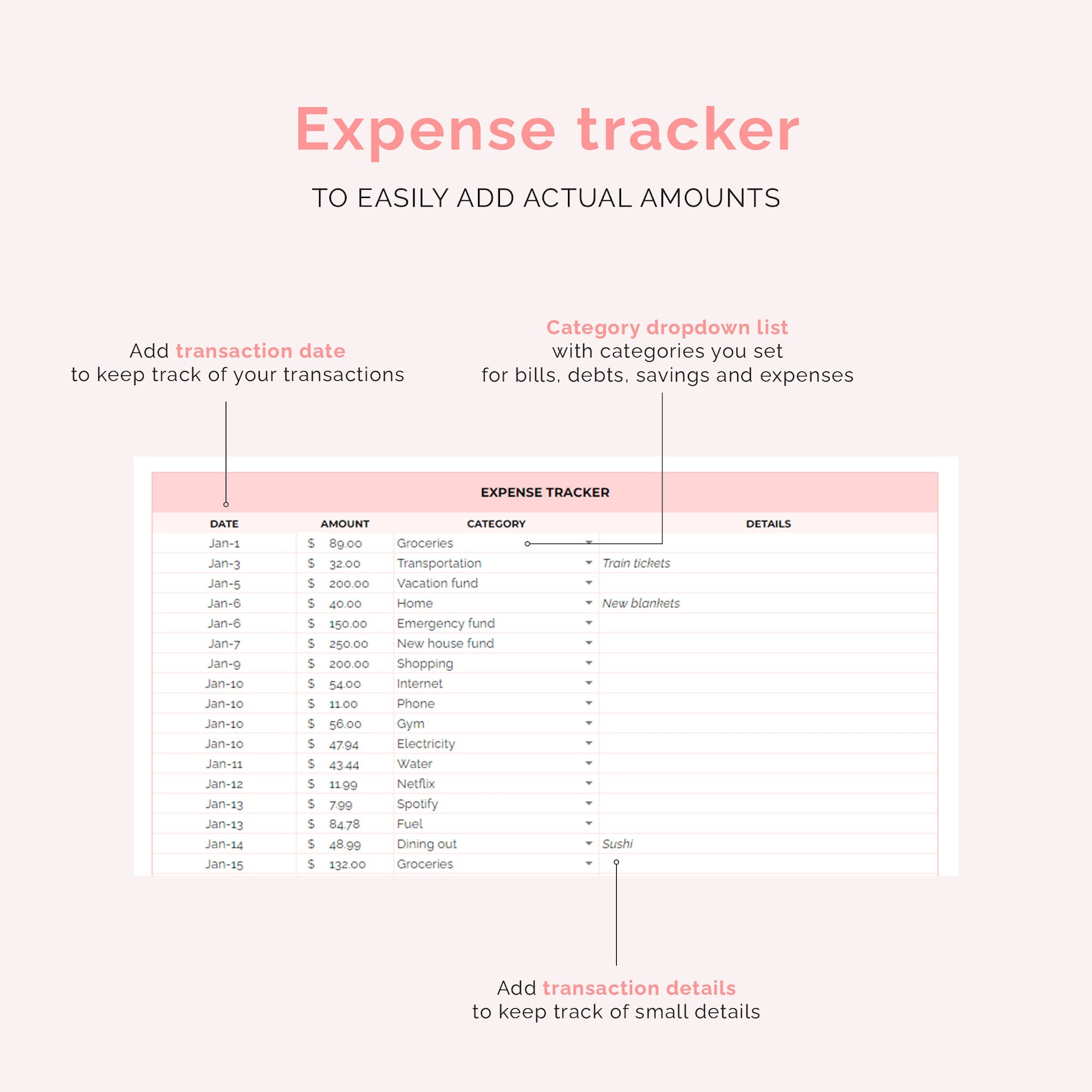 Cute Budget Planner for Google Sheets, Monthly Budget Template, Simple ...