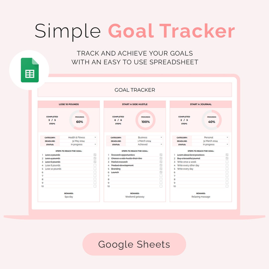 Simple Goal Tracker Google Sheets, Task Tracker Spreadsheet Template ...