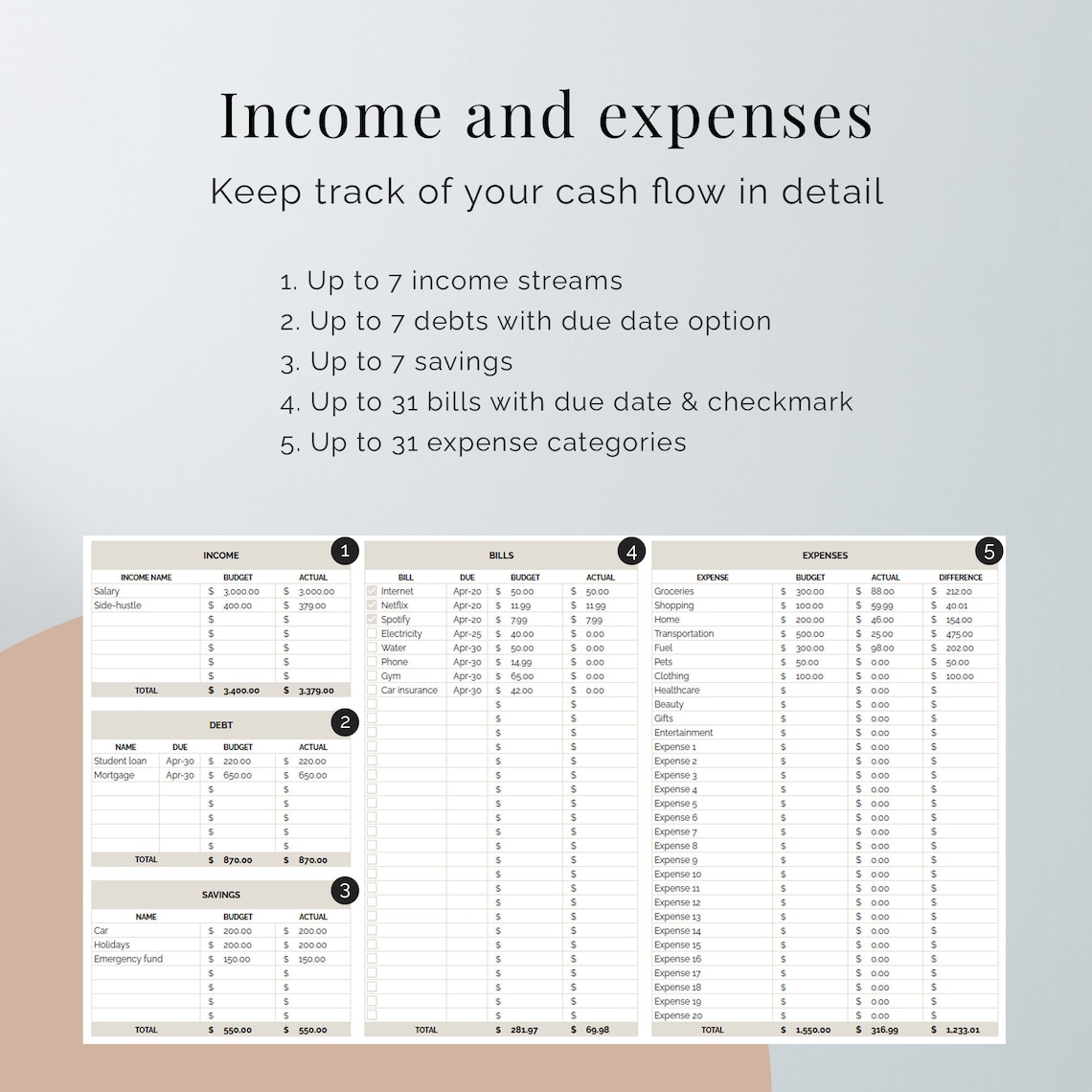 Monthly Budget Planner Spreadsheet, Google Sheets Budget, Simple Budget ...