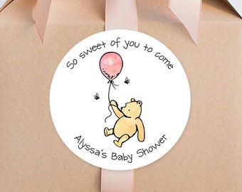 Classic Pooh Baby Shower Stickers, Pooh Party Favor Stickers, Pooh Baby ...