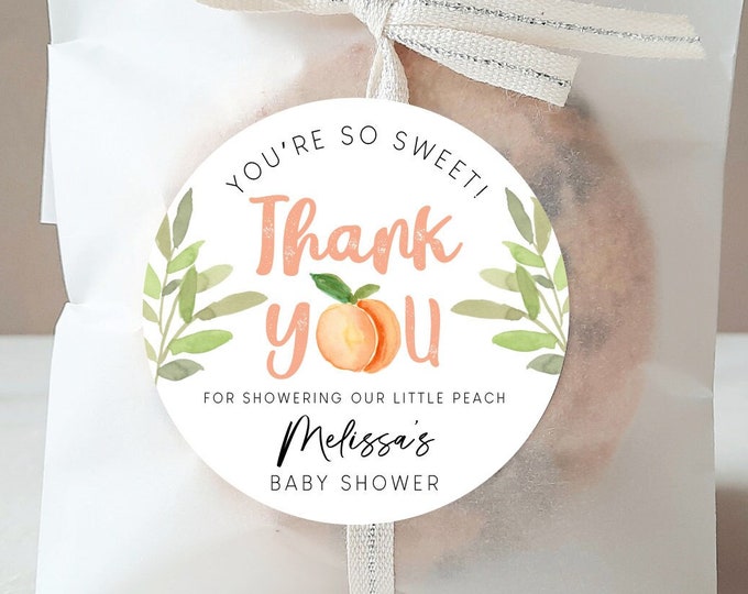 Personalized Peach Baby Shower Stickers, Peach Theme Baby Shower ...