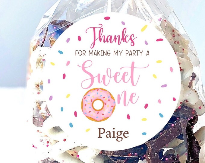 Personalized Donut Birthday Stickers, Sweet ONE Birthday Party Favor ...