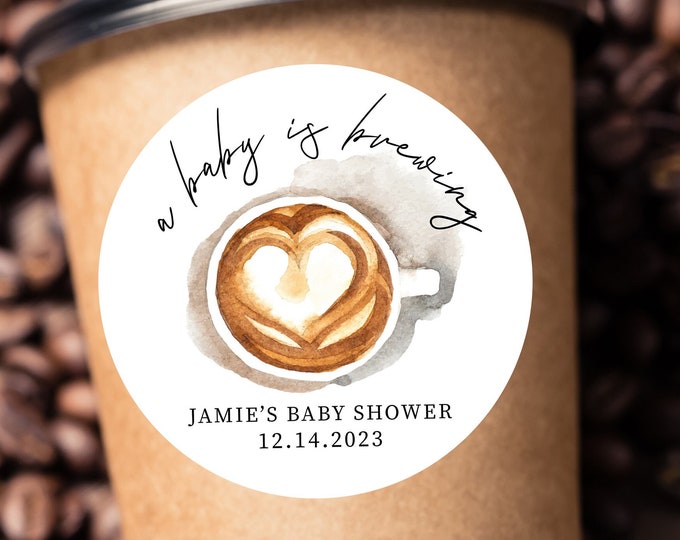 A Baby is Brewing Baby Shower Stickers, Personalized Coffee Baby Shower ...
