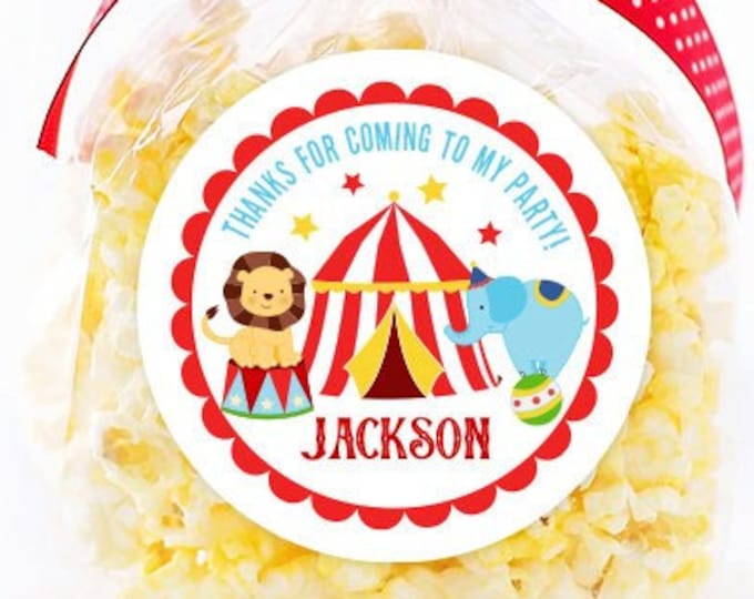 Personalized Circus Birthday Stickers, Carnival Birthday Party Favor ...