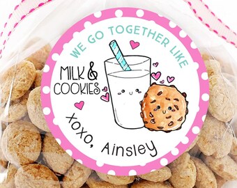 Valentine Stickers Milk and Cookies Girls Valentines Card Labels the ...