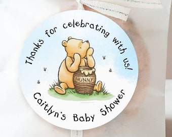 Classic Pooh Baby Shower Stickers, Pink Pooh Party Favor Stickers, Pooh ...