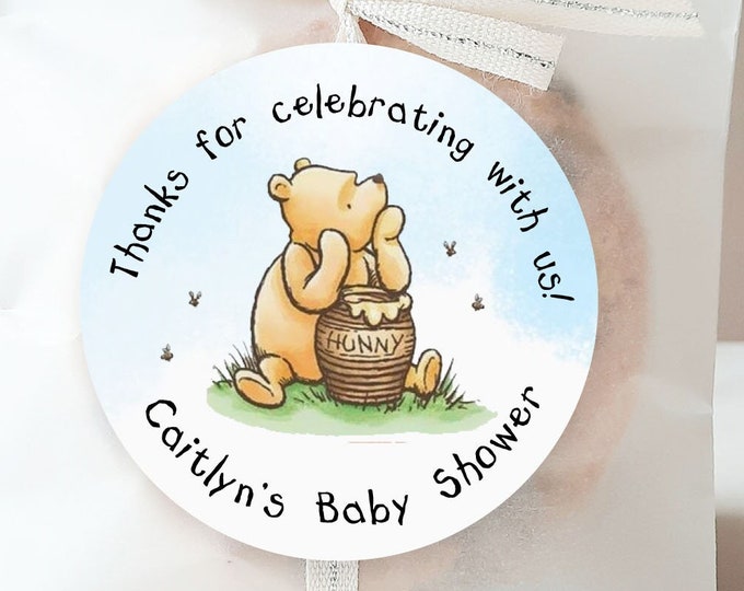 Classic Pooh Baby Shower Stickers, Pooh Party Favor Stickers, Pooh Baby ...