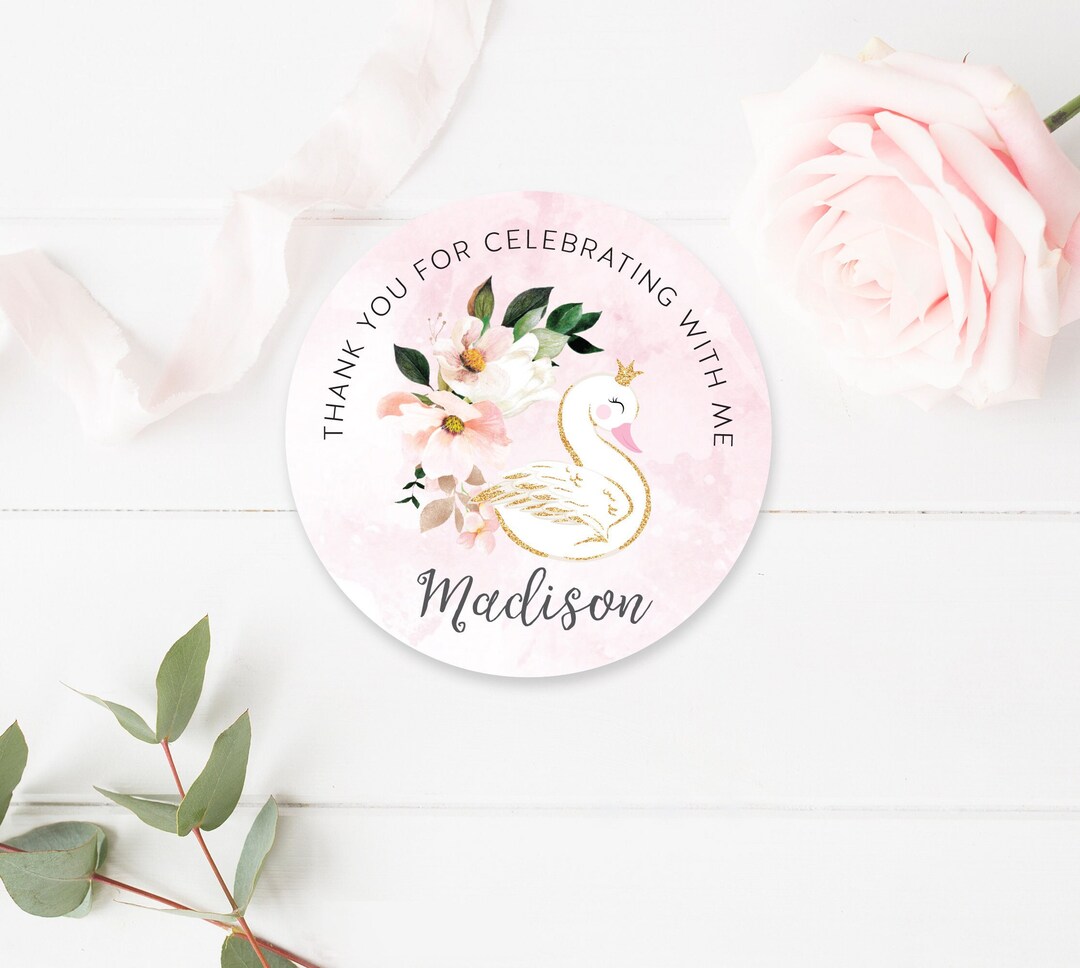 Swan Princess Birthday Stickers, Swan Birthday Party Favor Stickers ...
