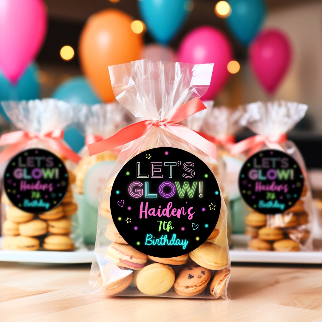 Glow Birthday Stickers, Neon Glow Birthday Party Favor Stickers, Party ...