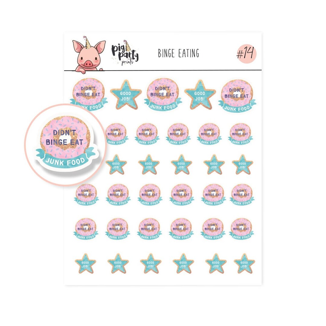 Binge Eating Planner Stickers , Plan With Me Planner Stickers, Cute ...
