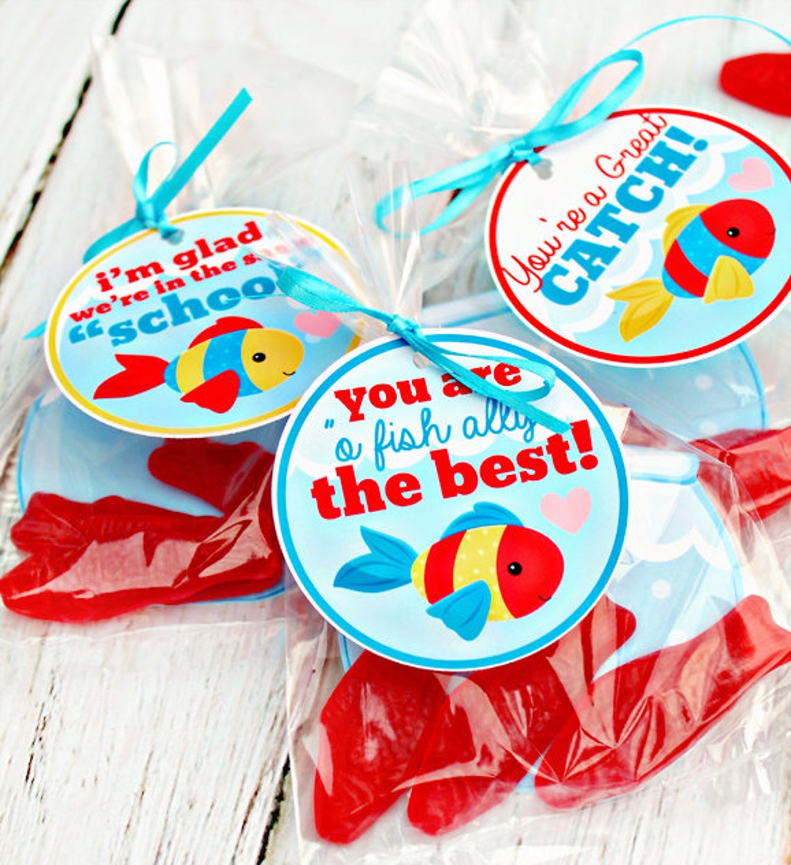 Printable Fish Valentine Tags, Printable Valentine Tags, Glad We're in ...