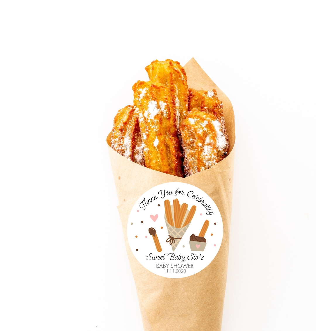 Personalized Churro Baby Shower Stickers, Sweet Churro Party Stickers ...