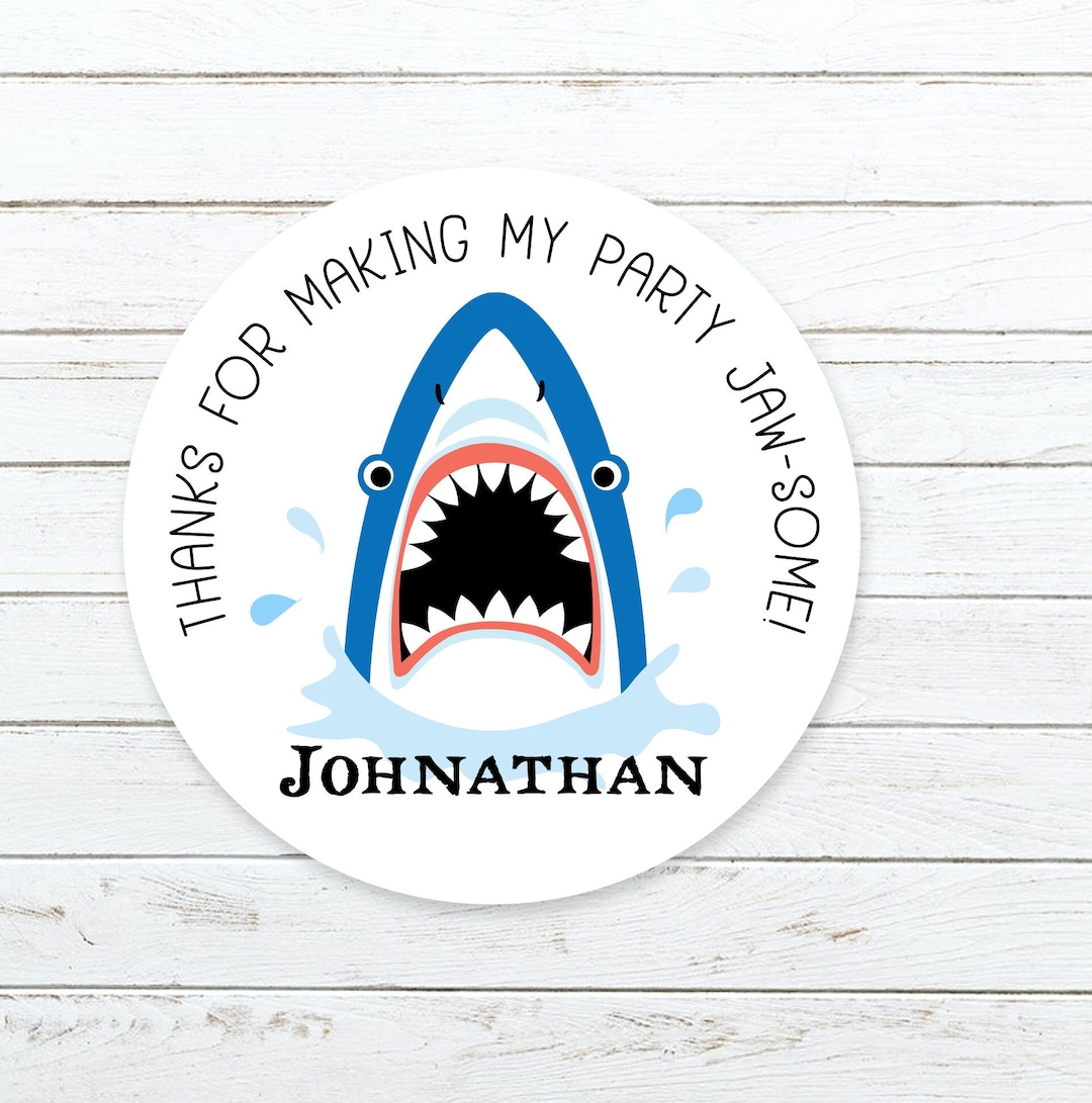 Personalized Shark Birthday Stickers, Shark Birthday Party Favor ...