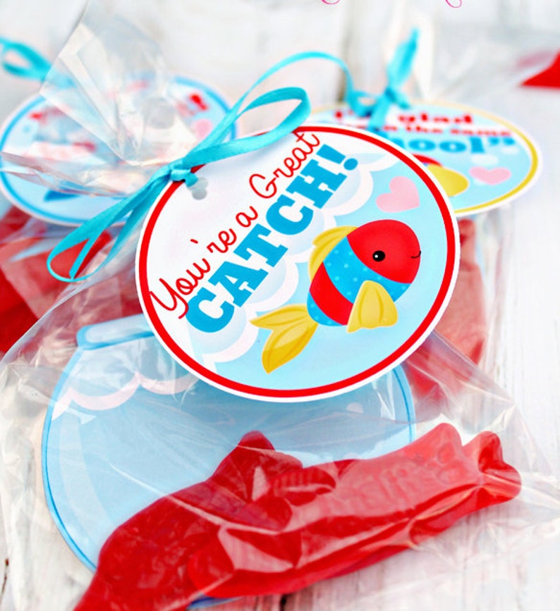 Printable Fish Valentine Tags, Printable Valentine Tags, Glad We're in ...