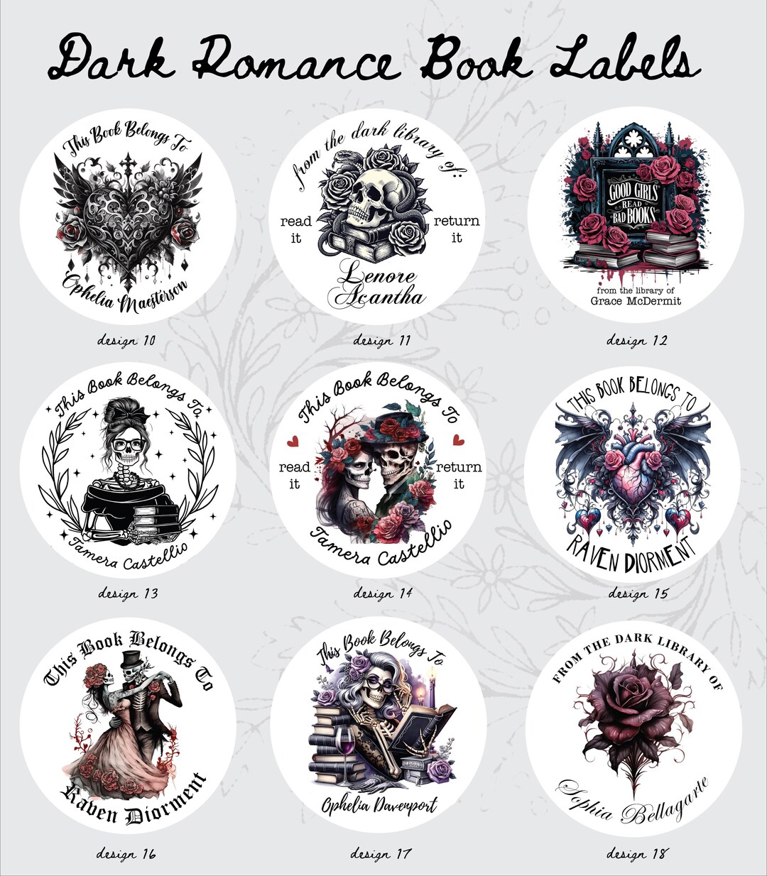 Personalized Dark Romance Book Name Labels, Custom “this Book Belongs ...