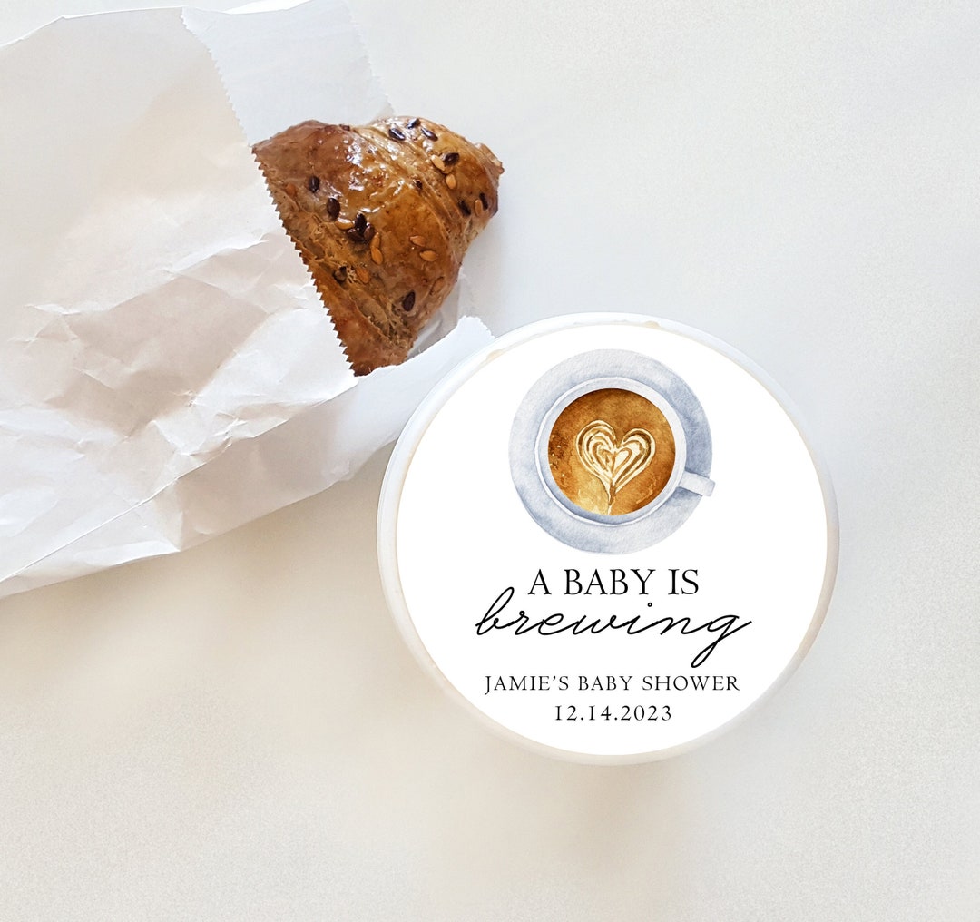 A Baby is Brewing Baby Shower Stickers, Personalized Coffee Baby Shower ...
