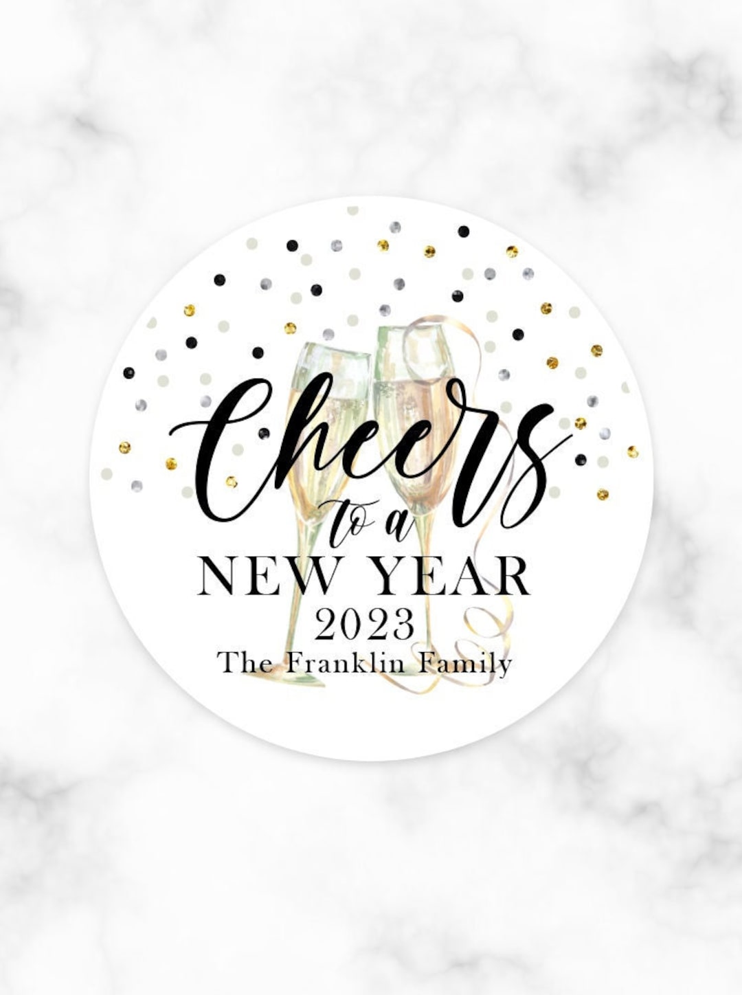 Cheers to a New Year Stickers, Personalized New Year Party Favor ...