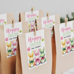 Coquette Easter Bunny Party Favor Tag Template, Printable Hoppy Easter ...