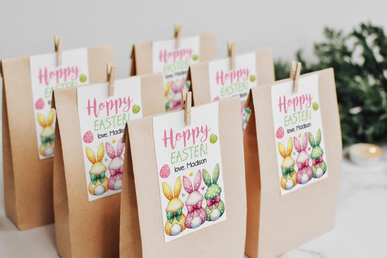 Coquette Easter Bunny Party Favor Tag Template, Printable Hoppy Easter ...