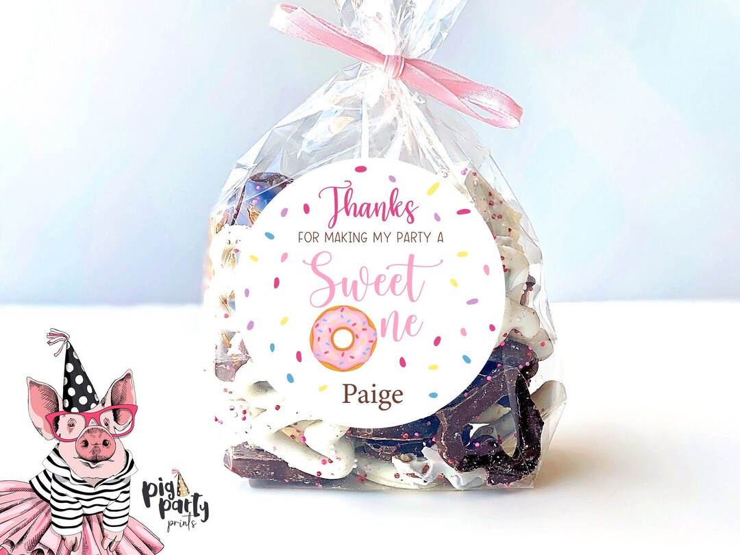 Personalized Donut Birthday Stickers, Sweet ONE Birthday Party Favor ...