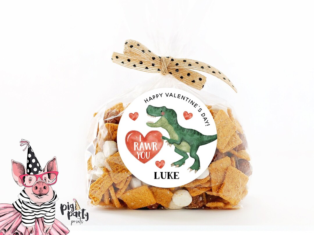 Dinosaur Happy Valentine Stickers, Personalized Valentine Party Favor ...