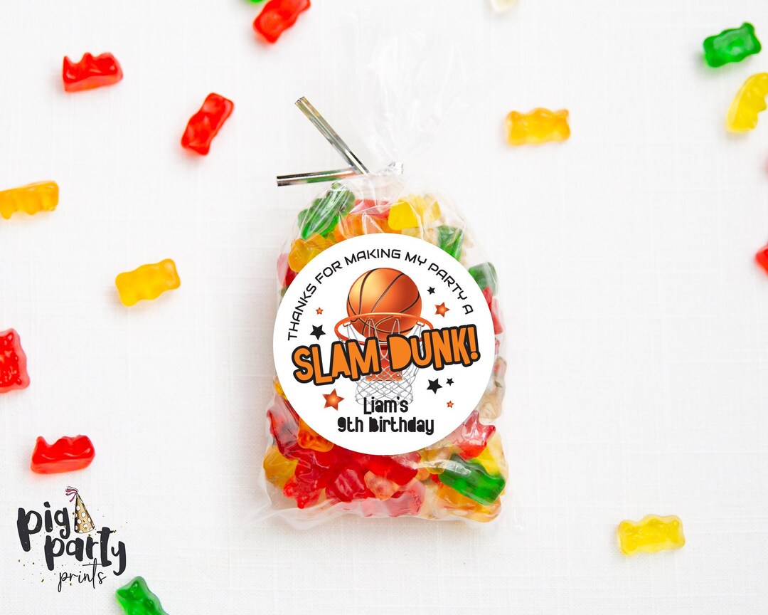 Basketball Birthday Stickers, Slam Dunk Birthday Party Favor Stickers ...