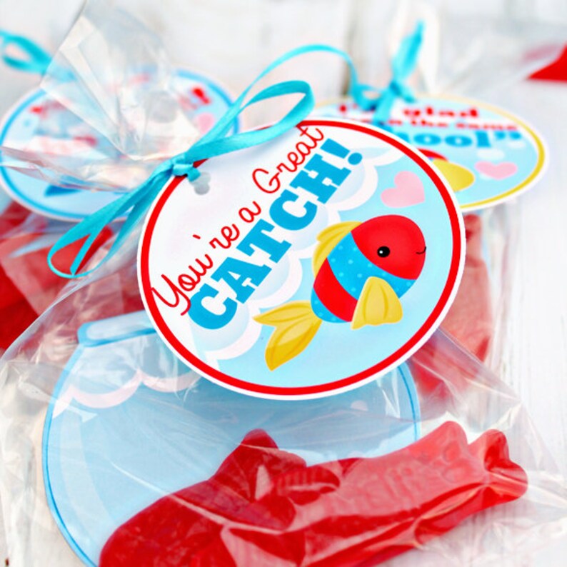 Printable Fish Valentine Tags, Printable Valentine Tags, Glad We're in ...