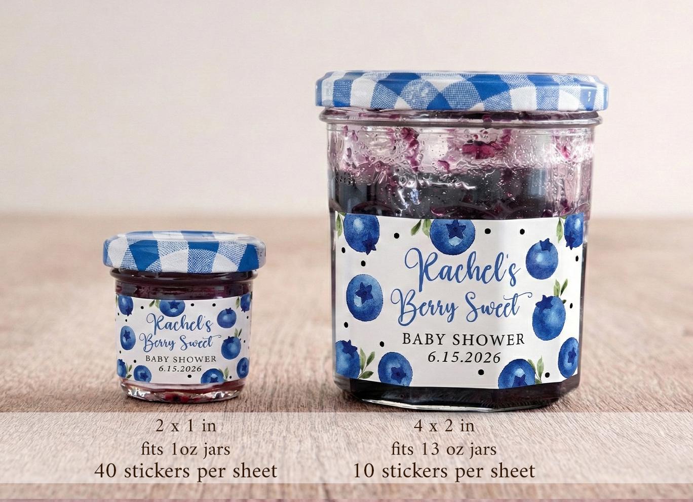 Berry Sweet Baby Shower Mini Jam Jar Stickers, Blueberry Party Favor ...