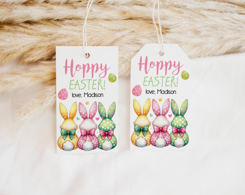 Coquette Easter Bunny Party Favor Tag Template, Printable Hoppy Easter ...