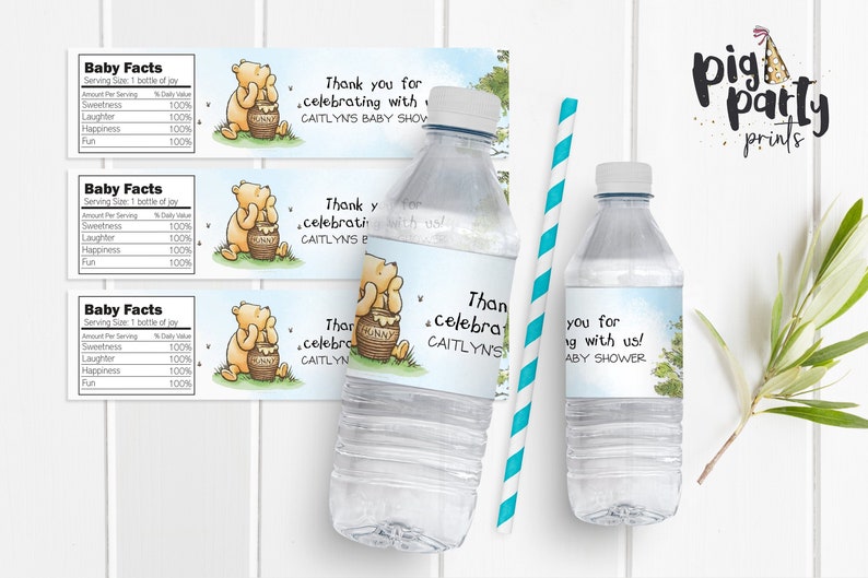 Classic Pooh Baby Shower Water Bottle Labels, Pooh Party Favor Labels ...
