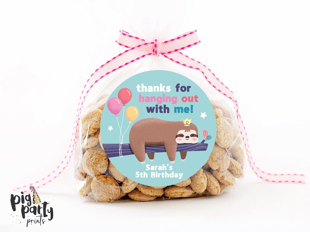 Sloth Birthday Stickers, Thanks for Hanging Out With Me Birthday Party ...