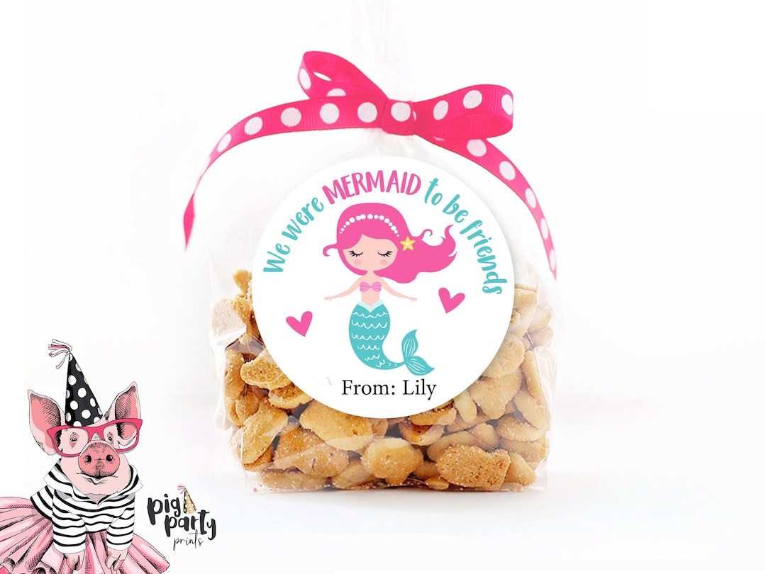 Mermaid Happy Valentine Stickers, Personalized Valentine Party Favor ...