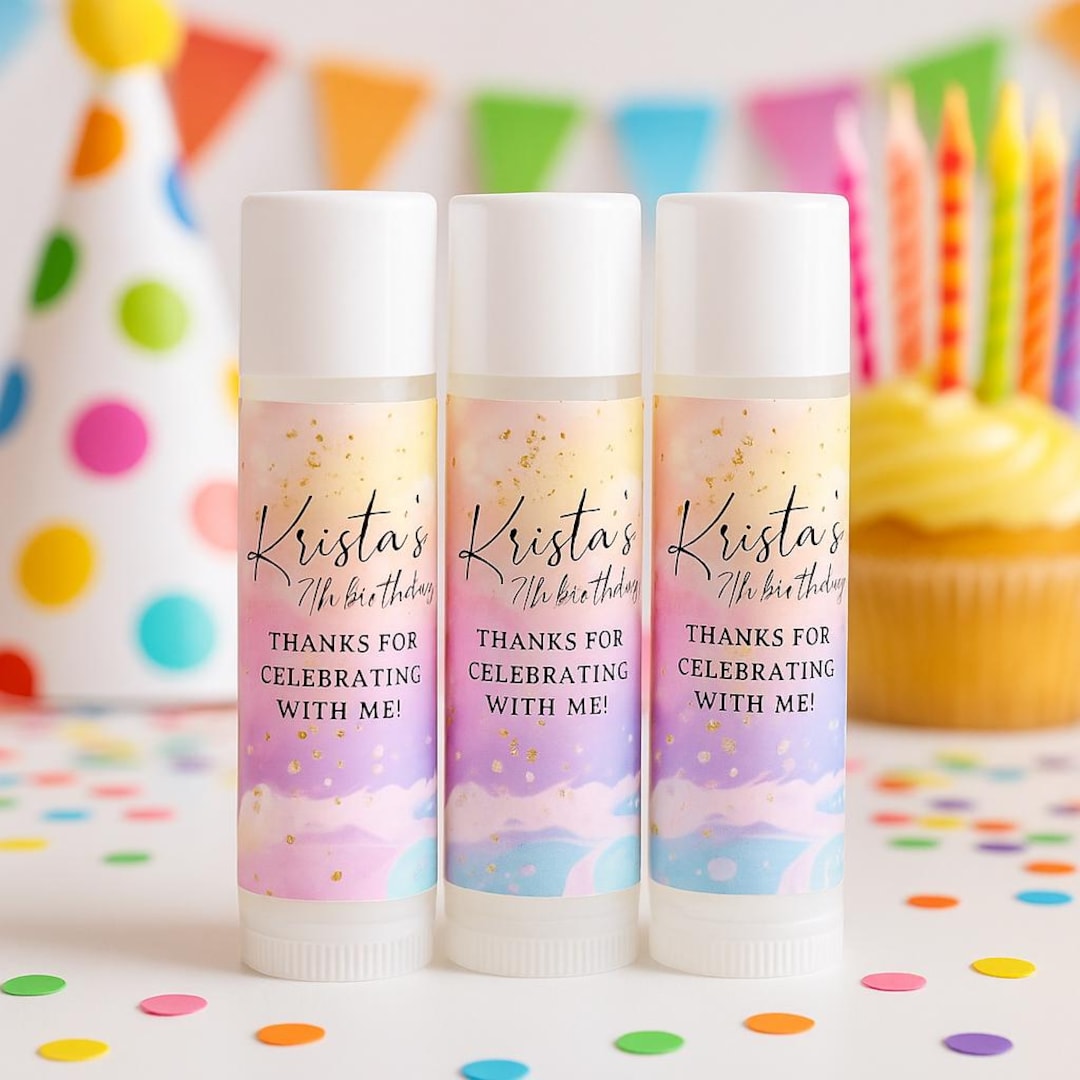 Personalized Watercolor Rainbow Birthday Lip Balm Labels, Custom Lip ...