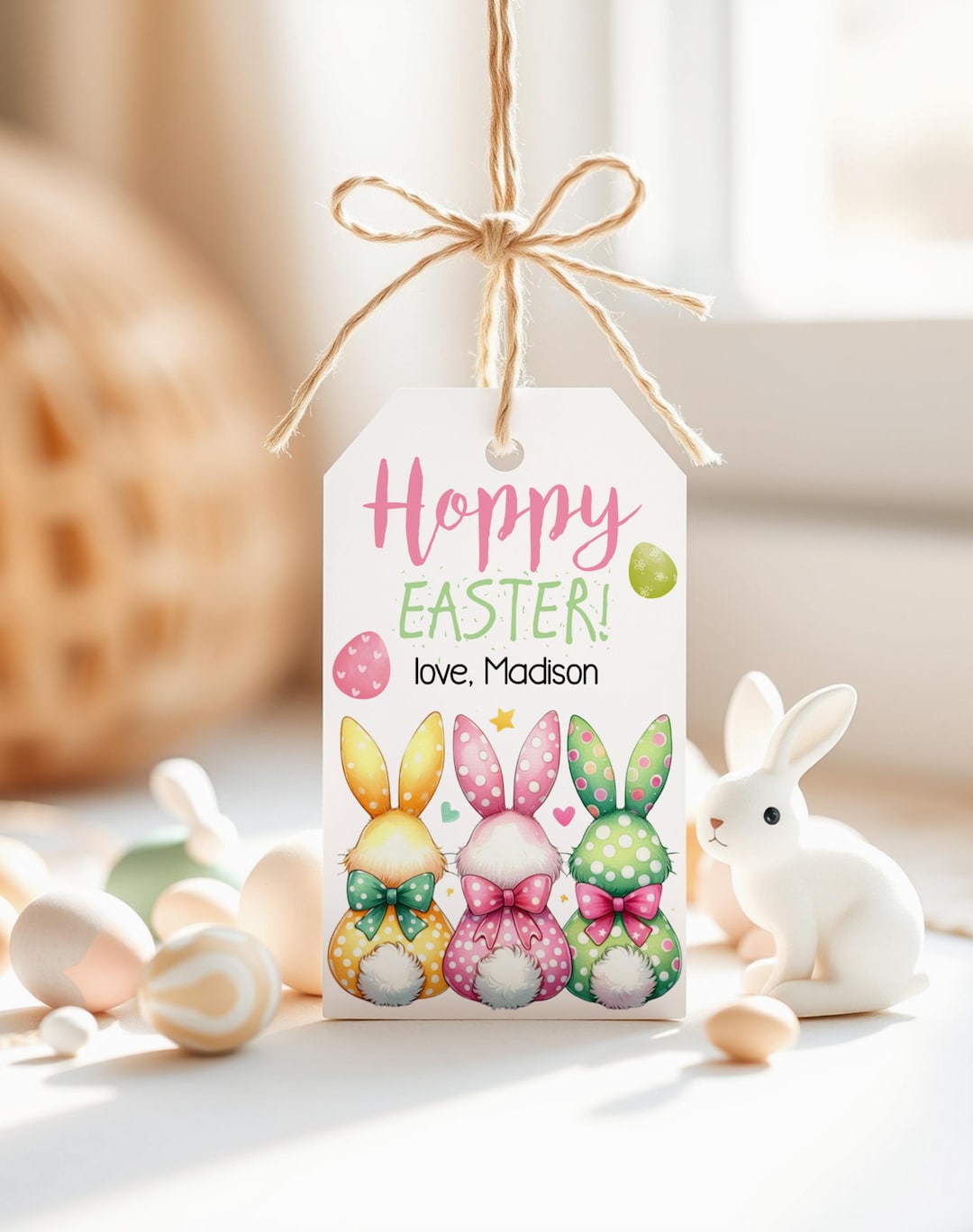 Coquette Easter Bunny Party Favor Tag Template, Printable Hoppy Easter ...