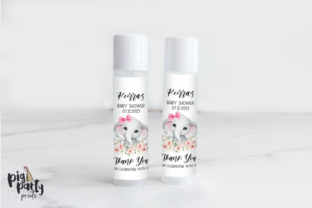 Personalized Pink Elephant Baby Shower Lip Balm Labels, Baby Elephant ...