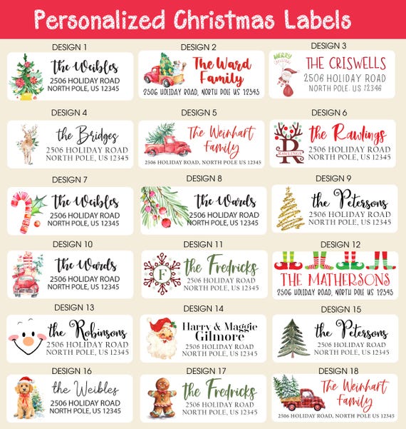 Return Address Labels Merry Christmas Address Labels Holiday