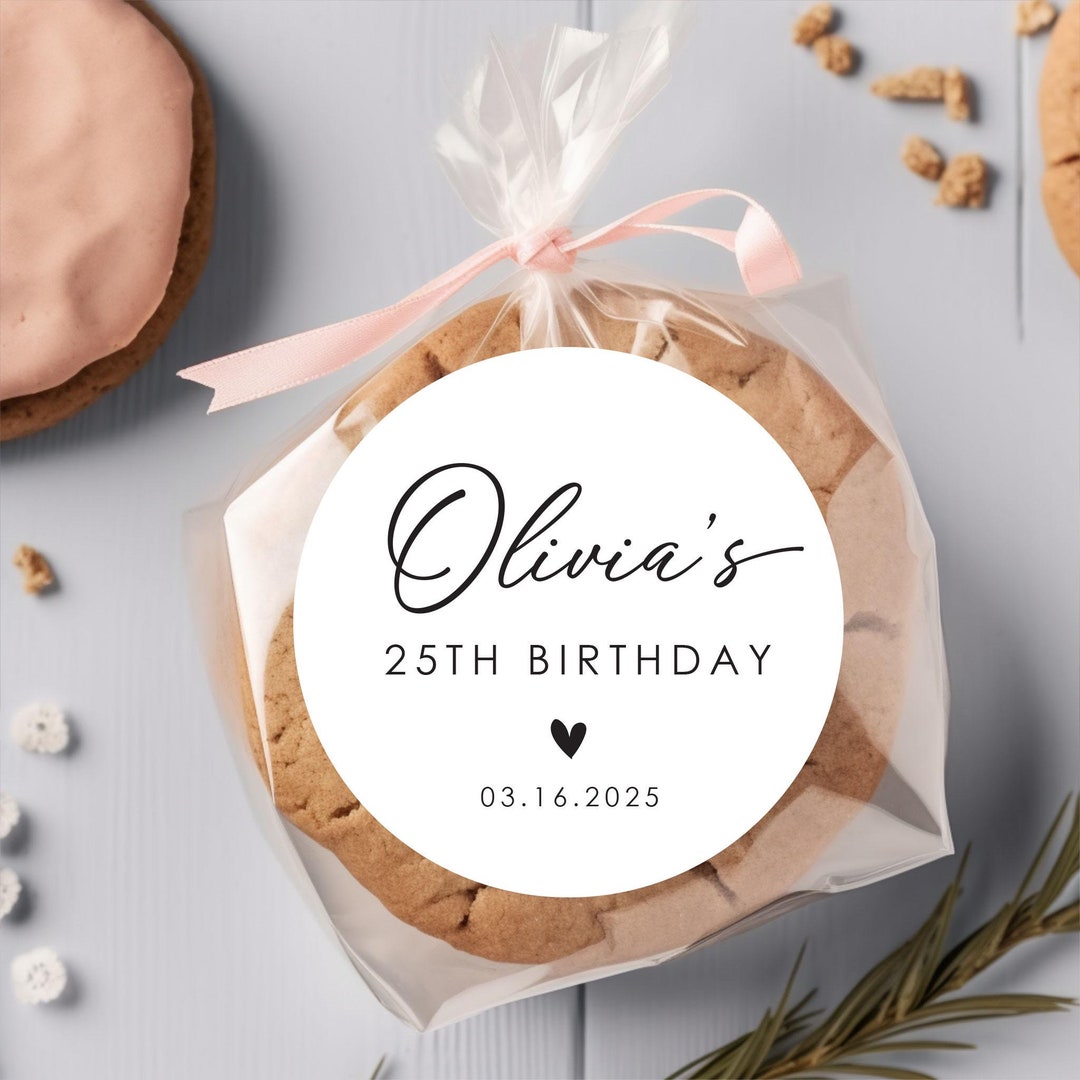 Minimal Birthday Stickers, Modern Adult Birthday Party Favor Stickers ...