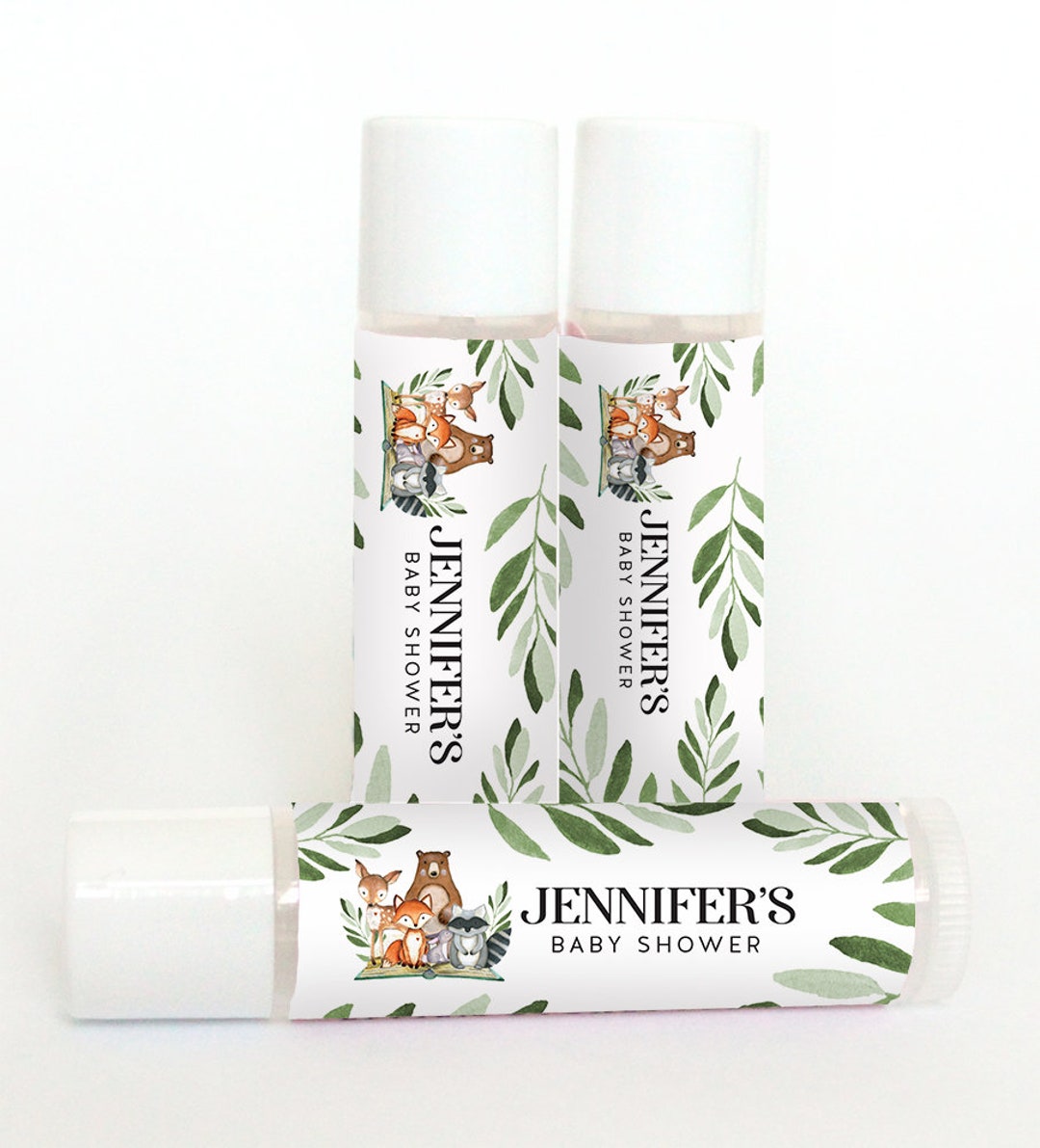 Personalized Woodland Baby Shower Lip Balm Labels, Custom Woodland Lip ...
