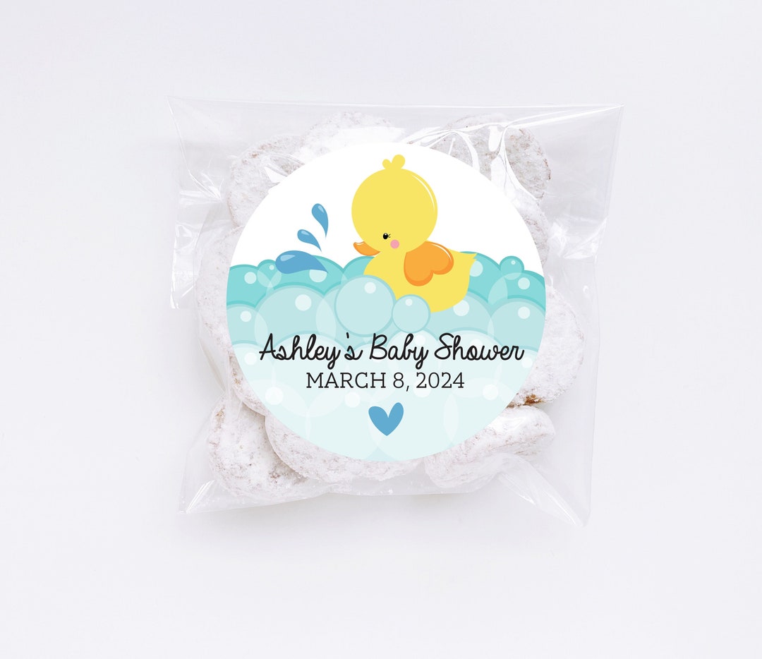 Personalized Rubber Duck Baby Shower Stickers, Yellow Duck Theme Baby ...